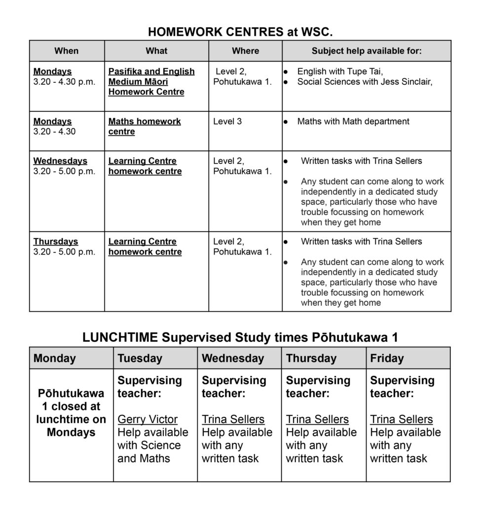 Homework Centres – Western Springs College