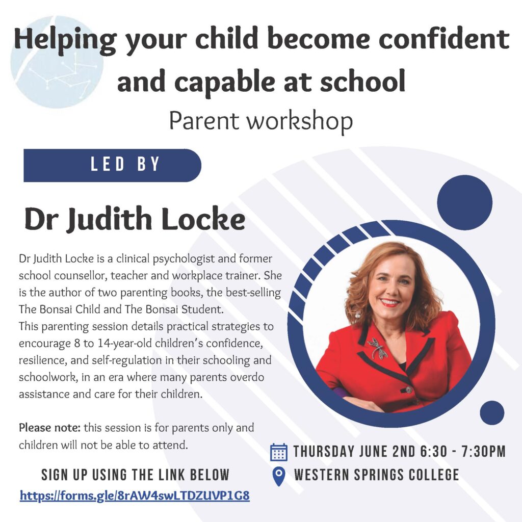 Parent workshop with Dr Judith Locke at WSC on Thurs 2 June – Western ...