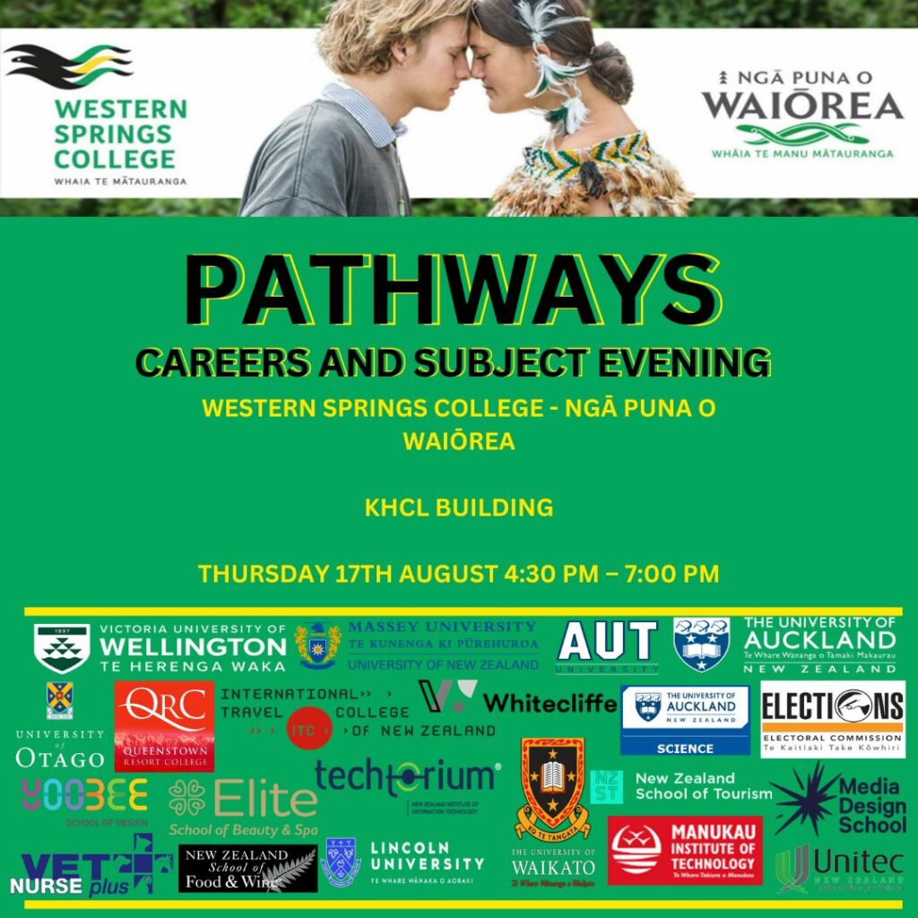 Careers Expo and Subject Pathways – 17 August 4.30 pm – 7pm KHCL – Western Springs College
