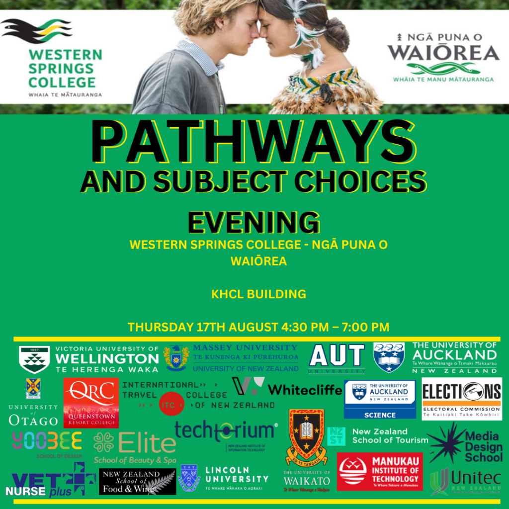 WSCW Pathways and Subject Choices Evening (Thurs 17th Aug) – Western Springs College
